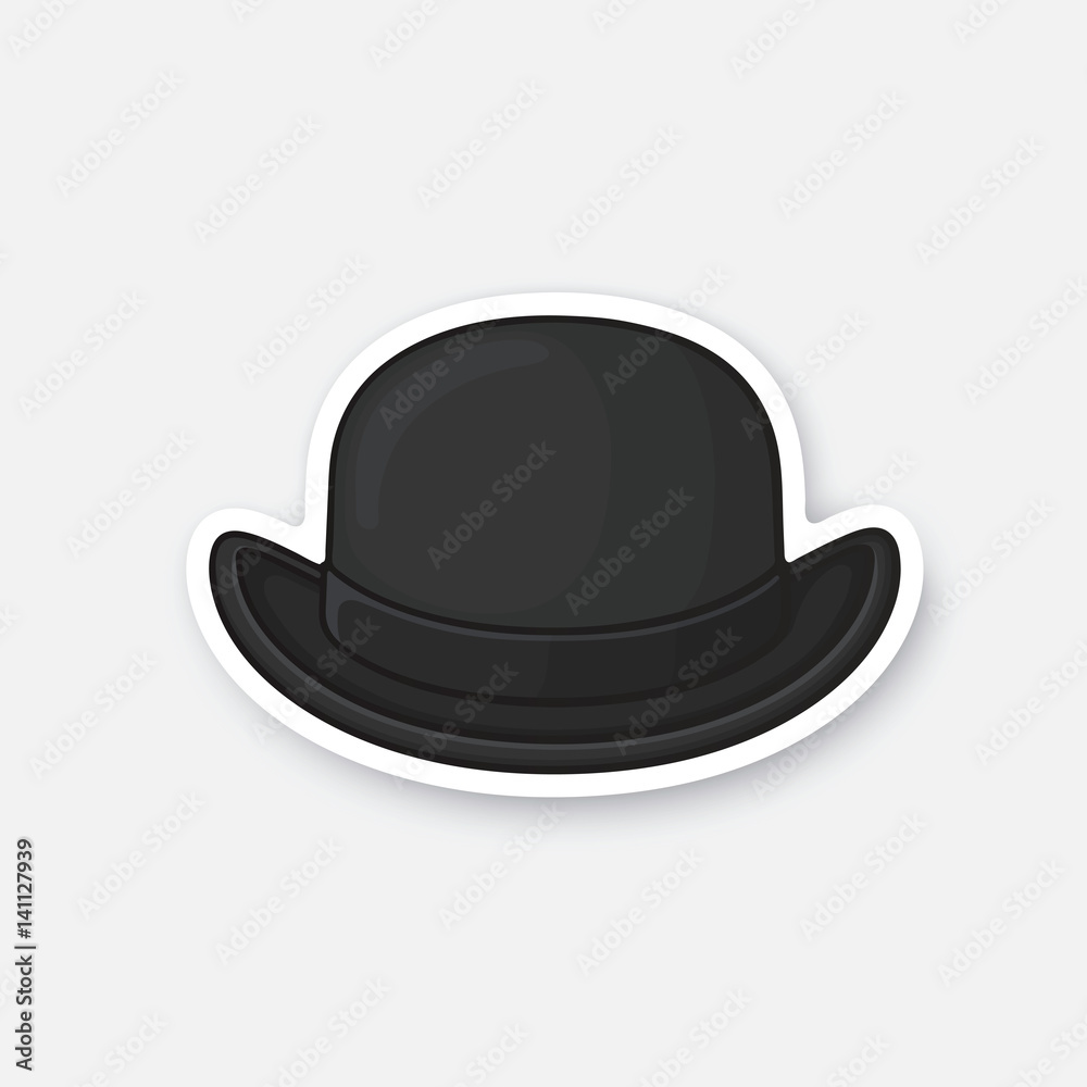 Vector illustration. Front view of black retro bowler hat. Vintage ...