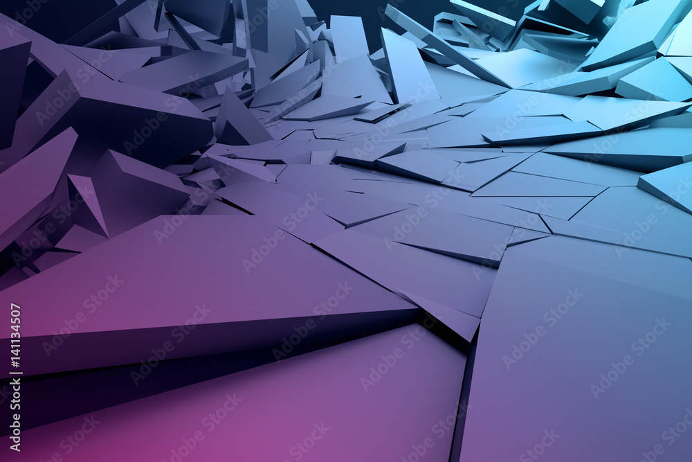 Abstract 3d rendering of cracked surface. Background with broken shape ...
