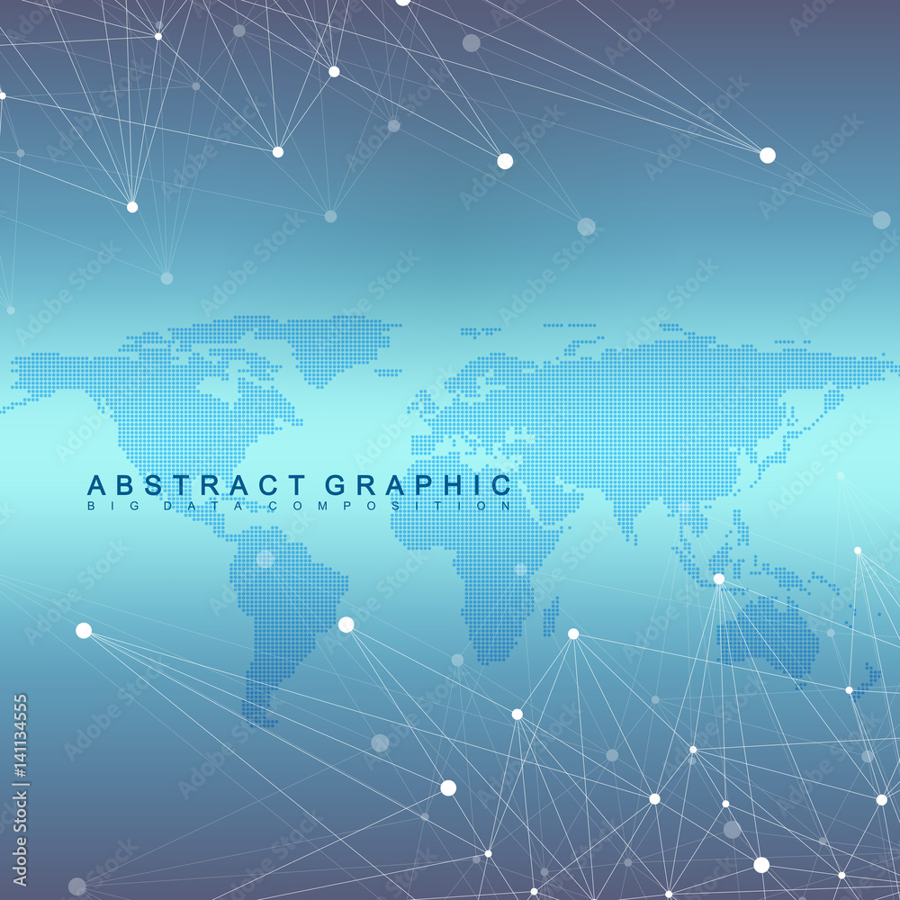 Geometric graphic background communication with Dotted World Map. Big data complex with ...