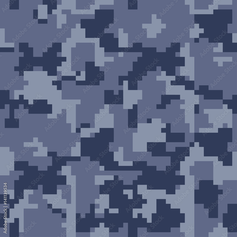 Pixel camo seamless pattern, blue Military camouflages. Vector ...