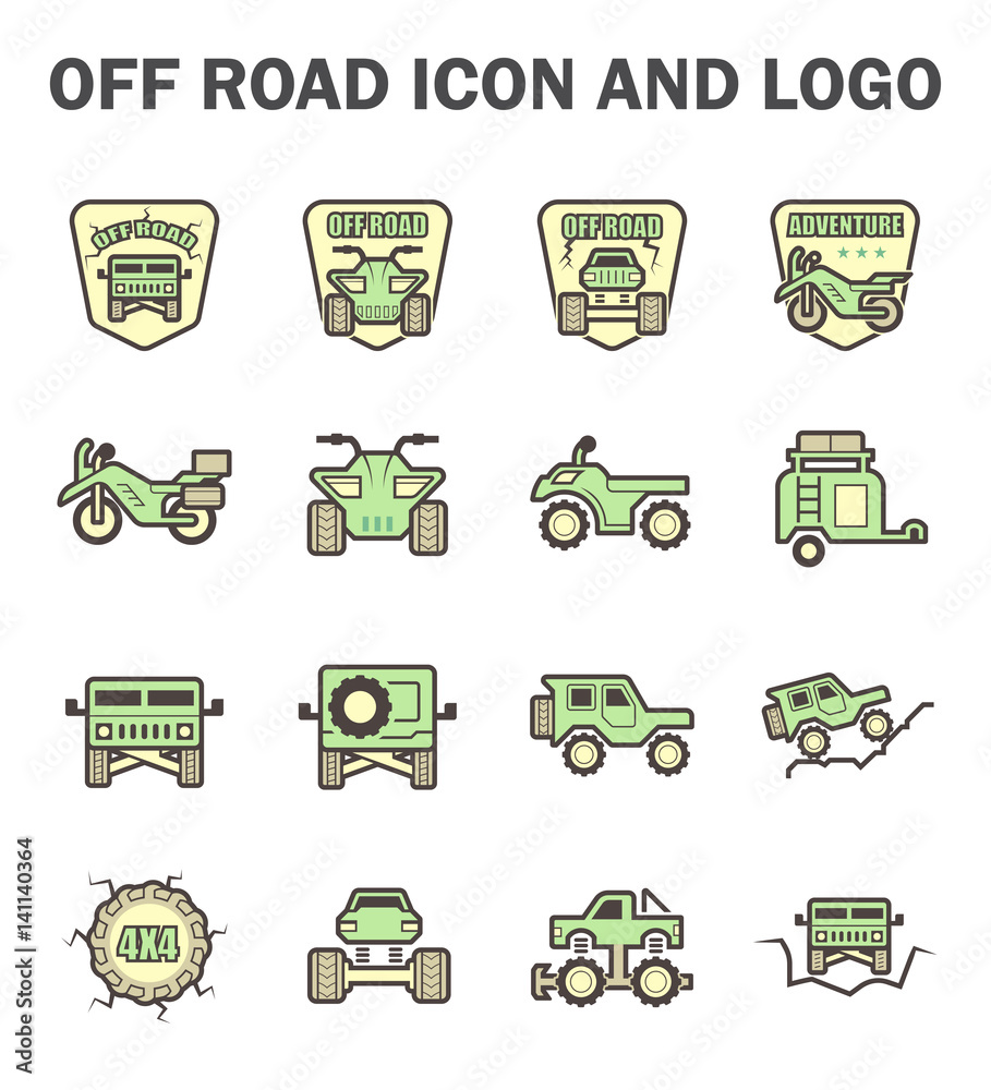 Off road vehicle logo element design consist of motorbike, ppv or suv ...