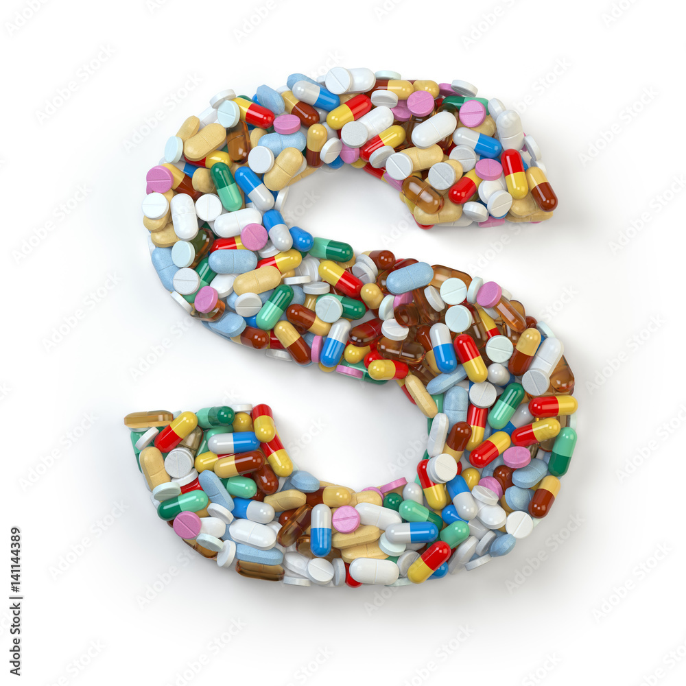 Letter S. Set of alphabet of medicine pills, capsules, tablets and ...