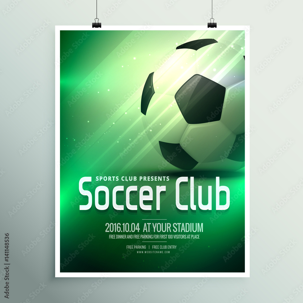 awesome sports flyer poster design template with football in green ...