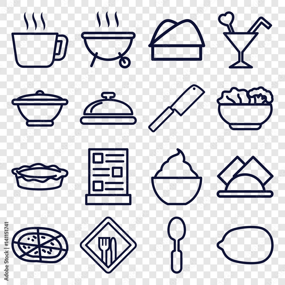 Set of 16 restaurant outline icons Stock Vector | Adobe Stock