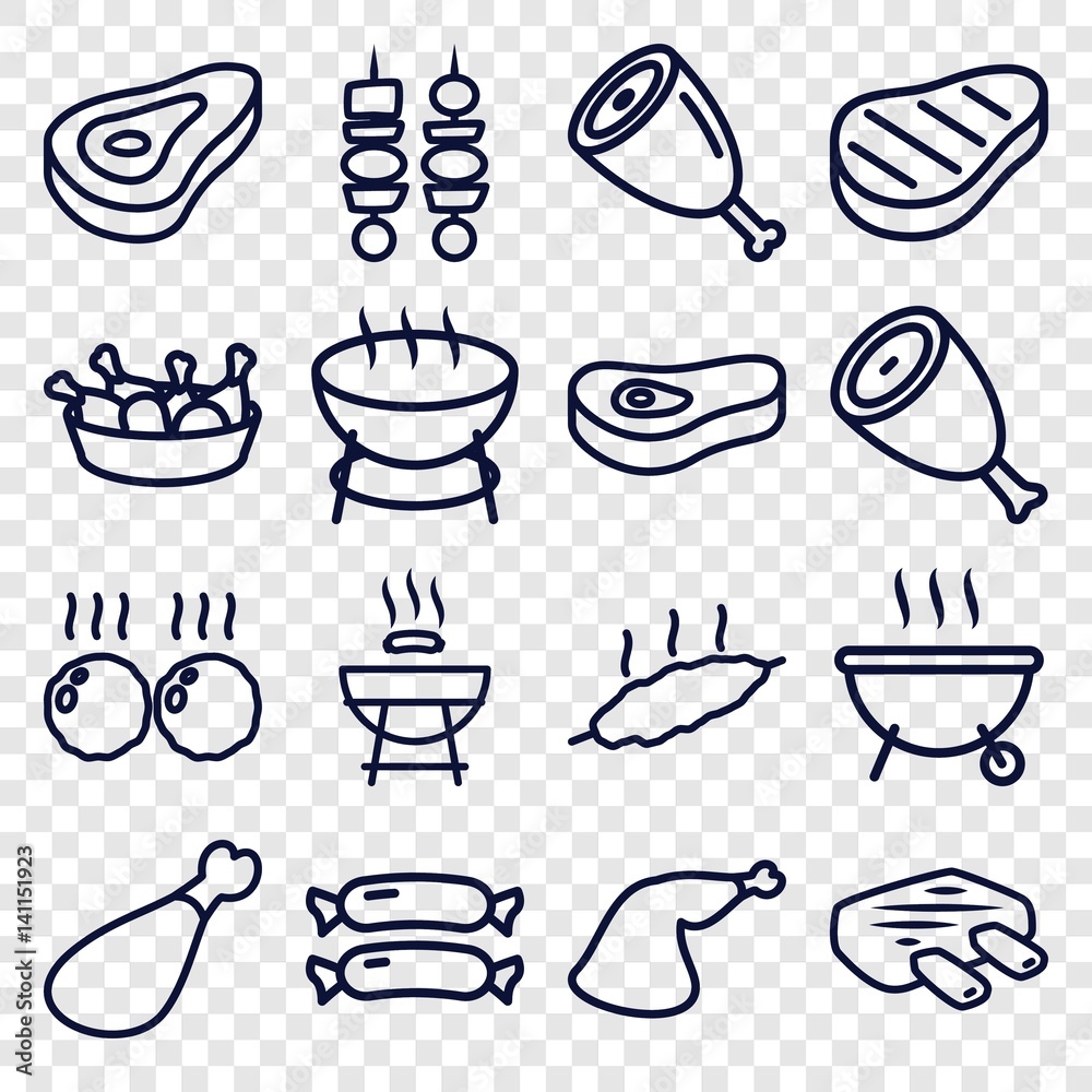 Set of 16 barbecue outline icons Stock Vector | Adobe Stock