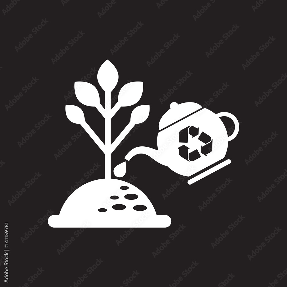 Flat icon in black and white tree watering Stock Vector | Adobe Stock