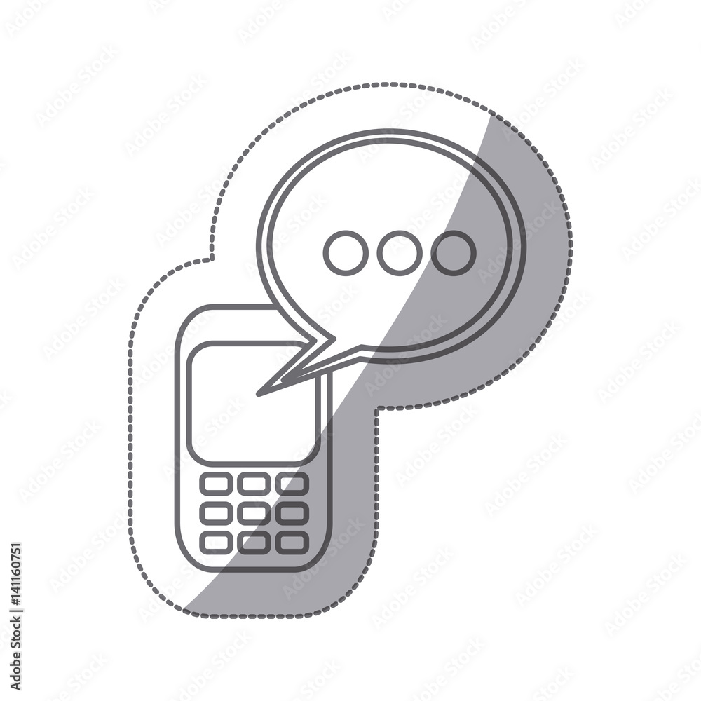 grayscale silhouette sticker of cell phone with oval speech vector ...