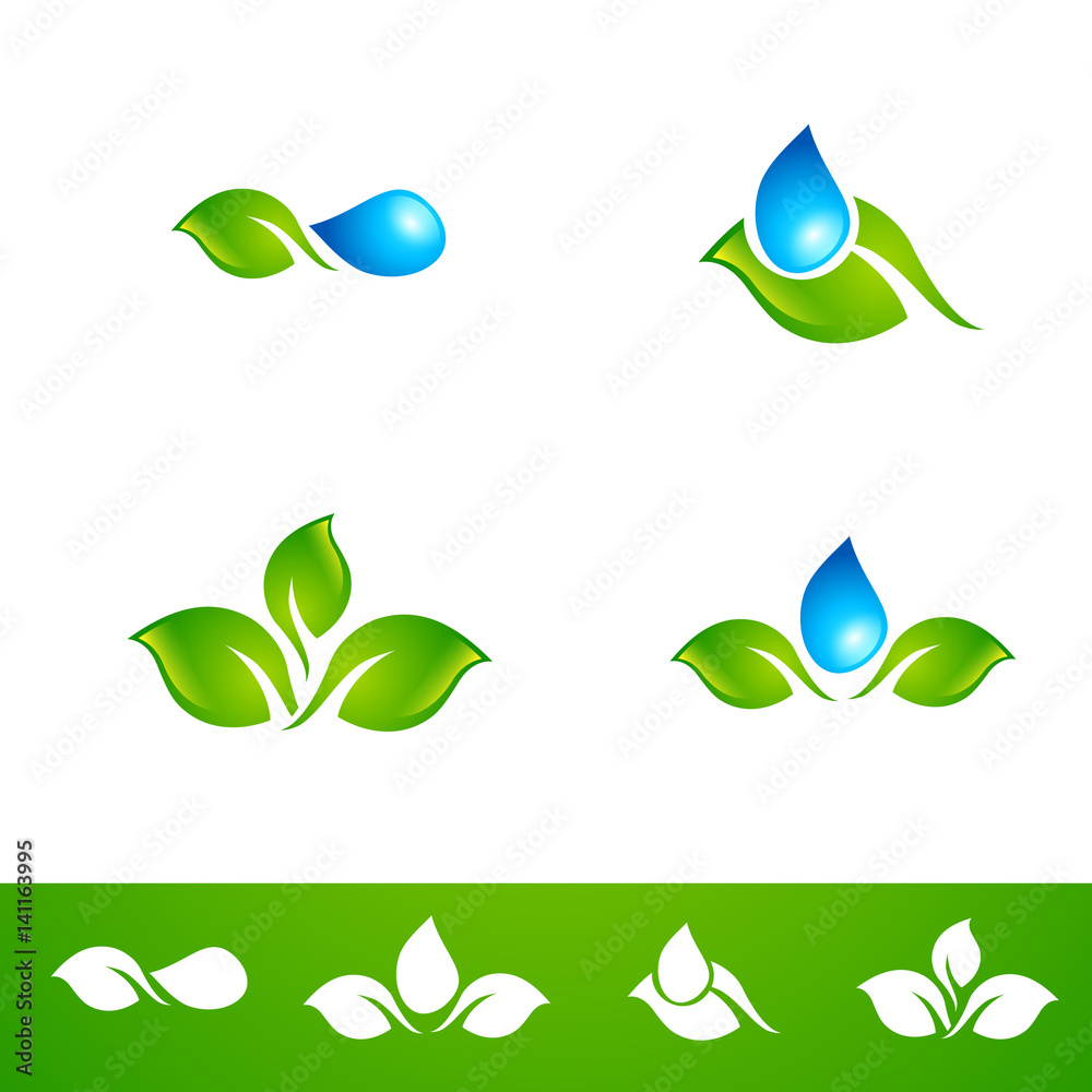 Leaf and Water Drop Logo Set Stock Vector | Adobe Stock