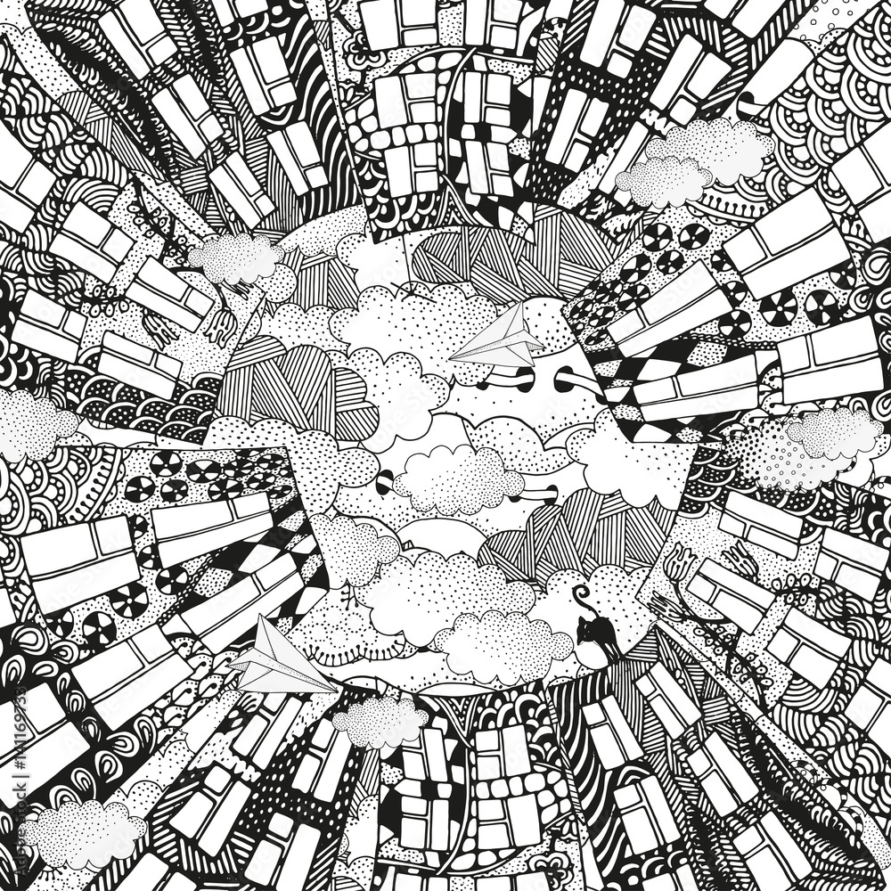 Coloring book page for adult and children. Street. Stock Vector | Adobe ...