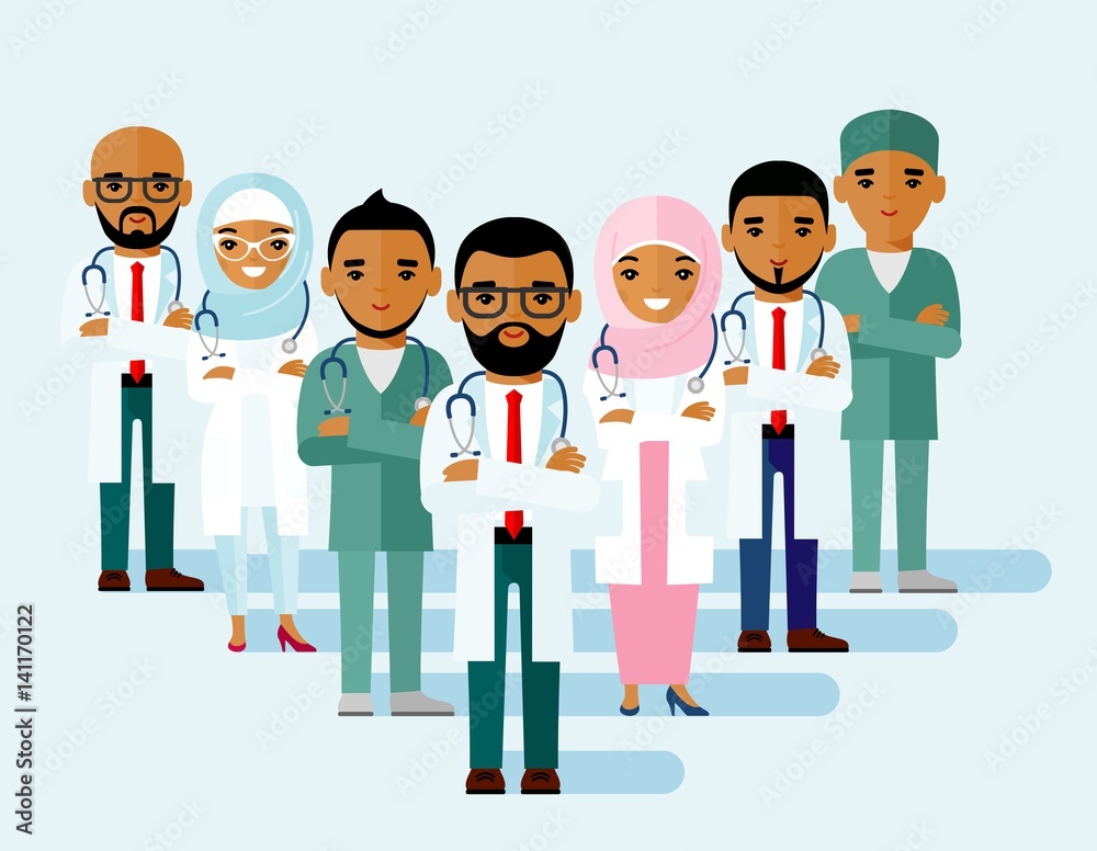 Set of arab medical people, muslim doctor. Vector illustration ...
