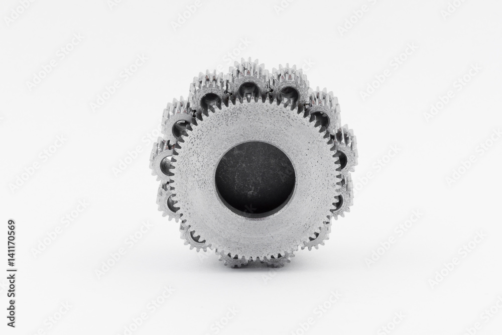 Isolated metal pinions gear. The iron gear on a white background ...