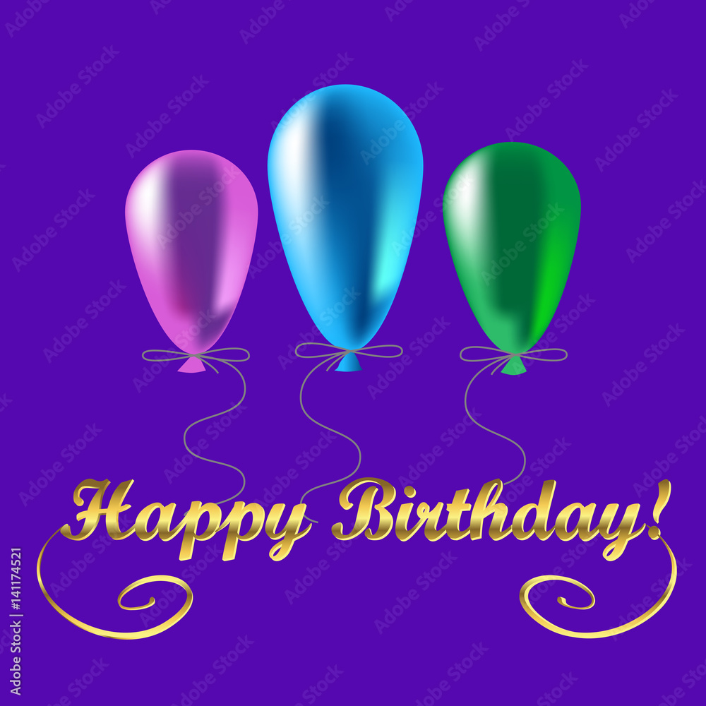 Three colored balloons and the inscription happy birthday. Vector ...