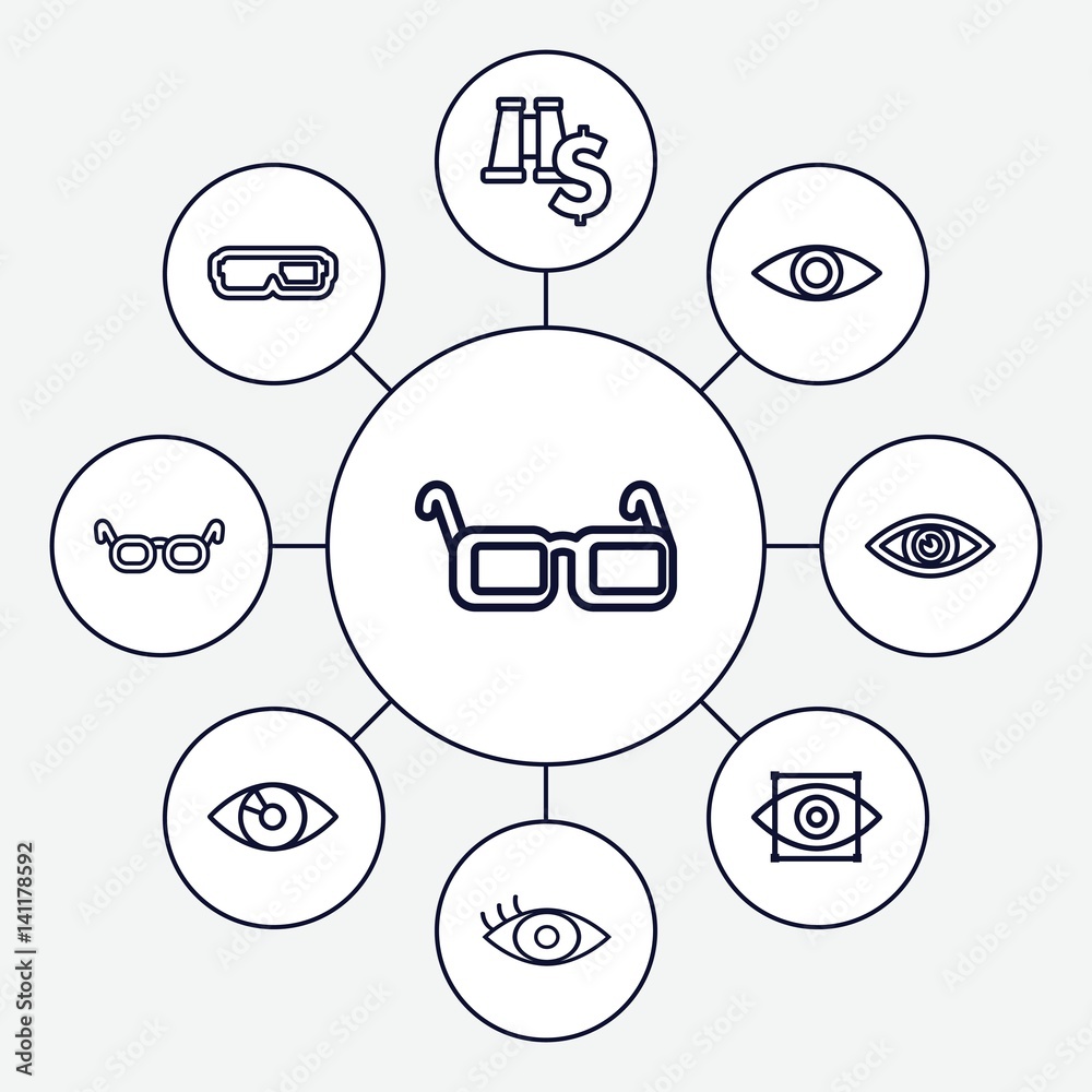 Set of 9 vision outline icons Stock Vector | Adobe Stock