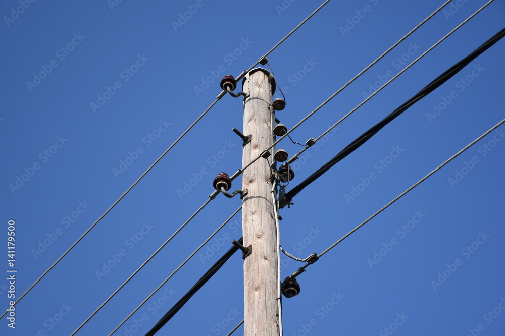Mast, Holzmast, Stromleitung, Draht, Niederspannung, Isolator, 220 V ...
