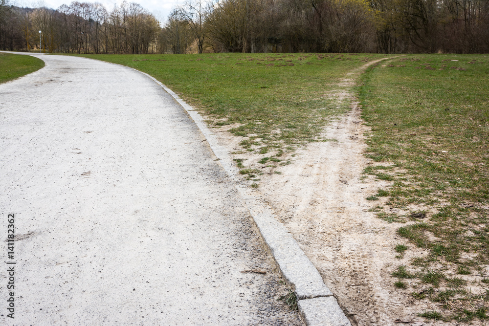 Diverging Path Sidewalk Dirth Path Grass Outdoors Decision Road Less ...