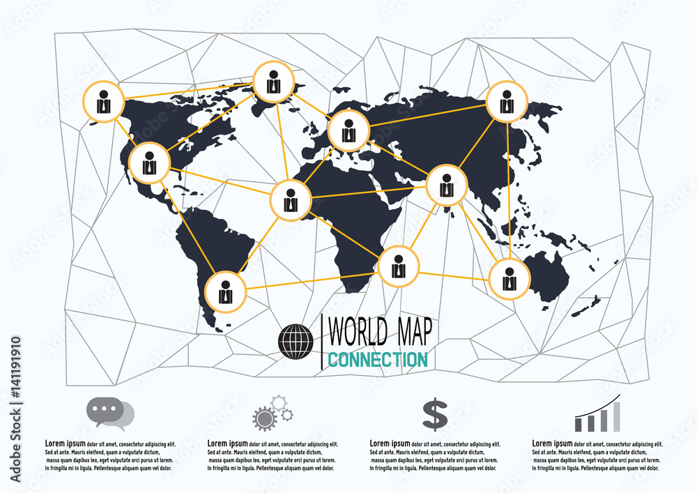 World Map and Connection, vector illustration. Stock Vector | Adobe Stock