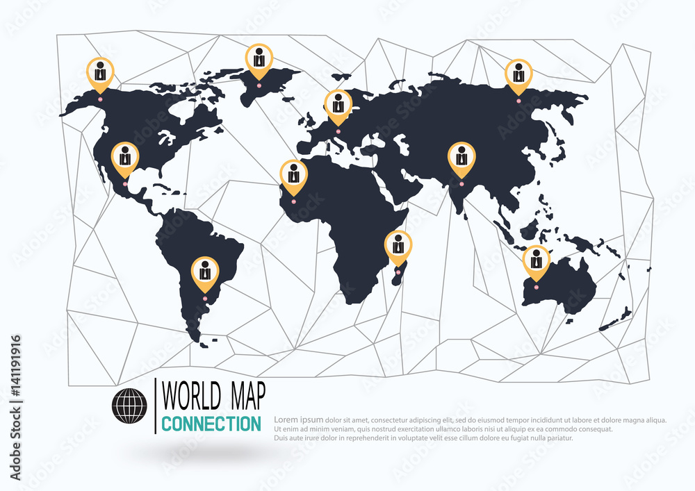 World Map and Connection, vector illustration. Stock Vector | Adobe Stock