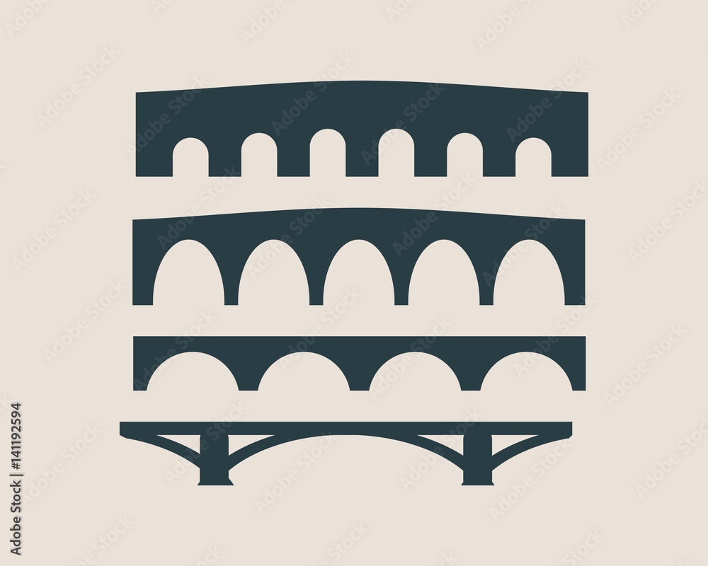 Bridges silhouette. Set of vector illustrations isolated on grey ...