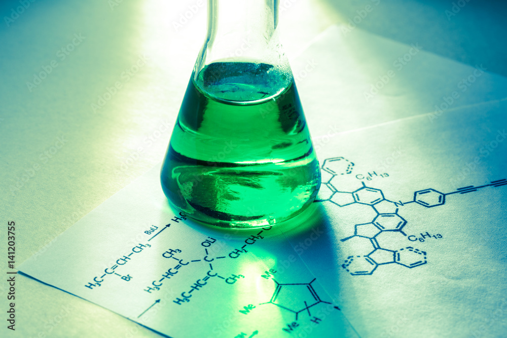 Chemical tube with reaction formula Stock Photo | Adobe Stock