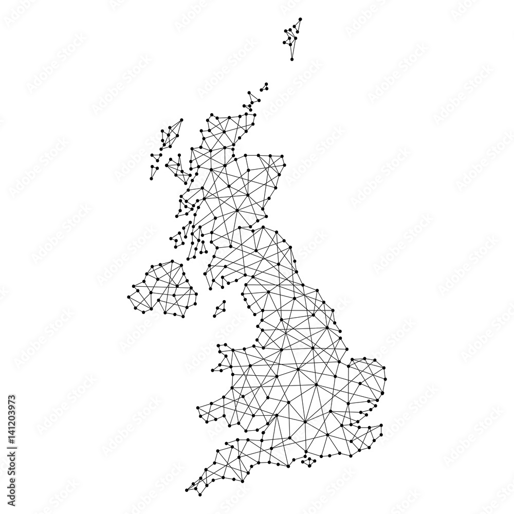 Map of United Kingdom from polygonal black lines and dots of vector ...
