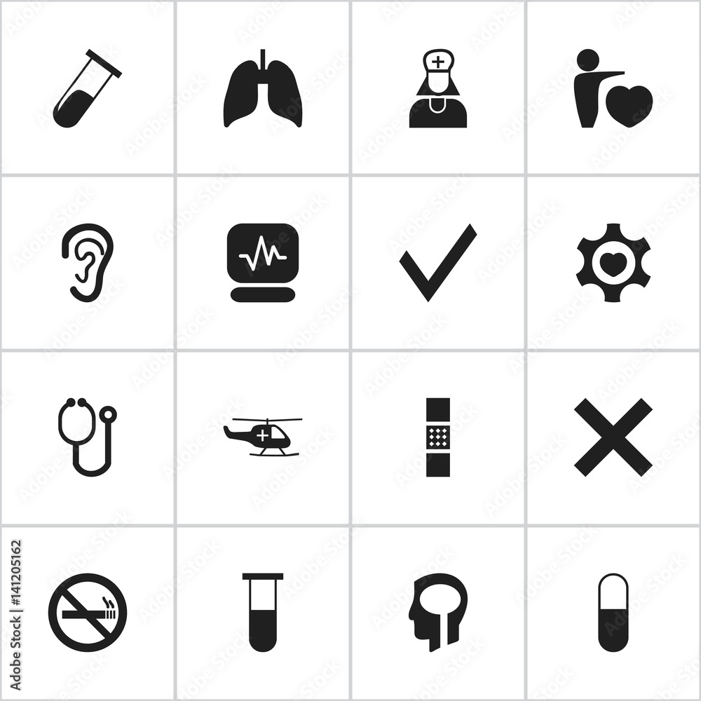 Set Of 16 Editable Health Icons. Includes Symbols Such As Listen ...