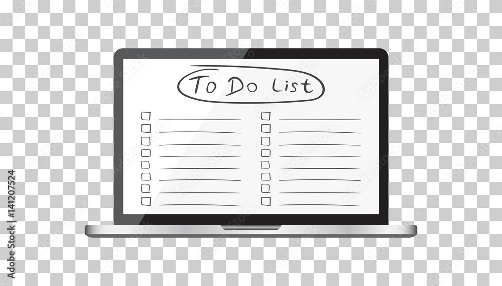 Businessman to do list, checklist with laptop computer. Check list icon ...