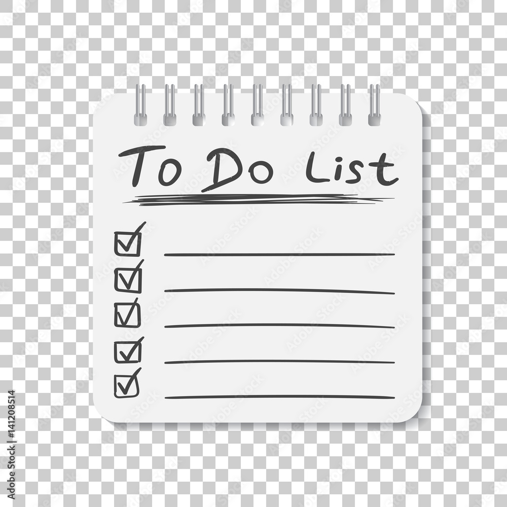 Realistic notepad with spiral. To do list icon with hand drawn text ...