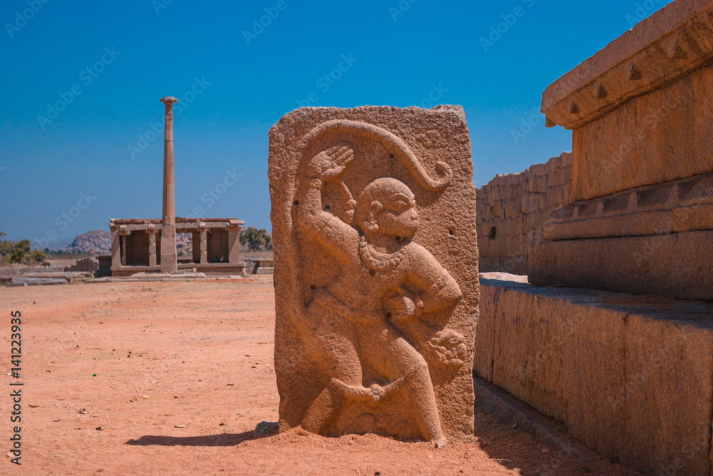 Stone carving of hanuman, the monkey god, hampi, india Stock Photo ...