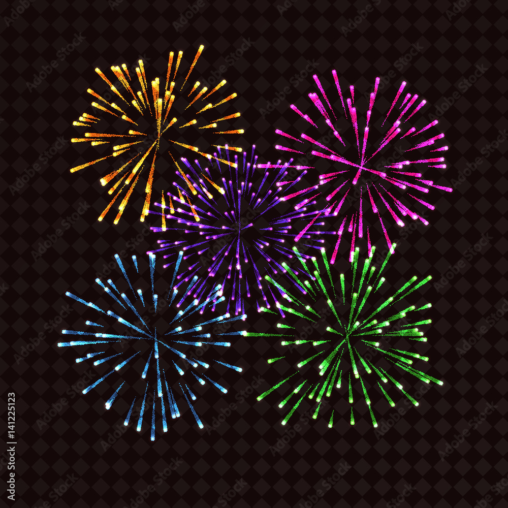 Colorful fireworks on transparent background for design. Stock Vector ...