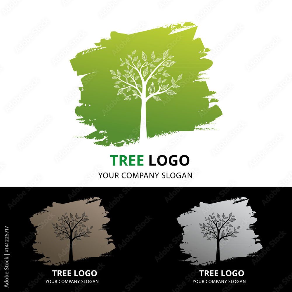 Logo of tree against green brush shape Stock Vector | Adobe Stock