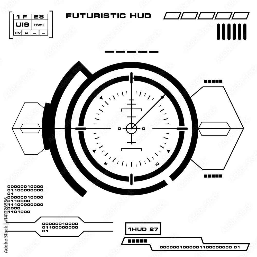 Futuristic black and white HUD, virtual touch user interface in flat ...