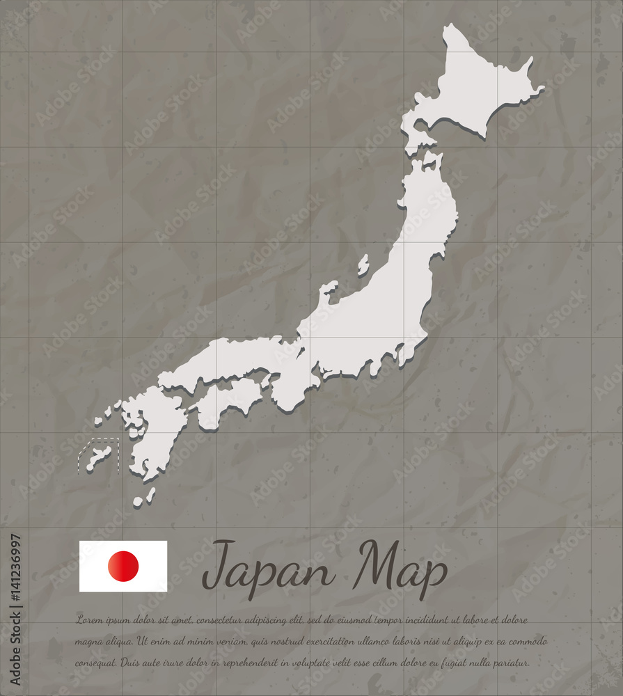 Vintage Japan map. Paper card map silhouette. Vector Stock Vector ...
