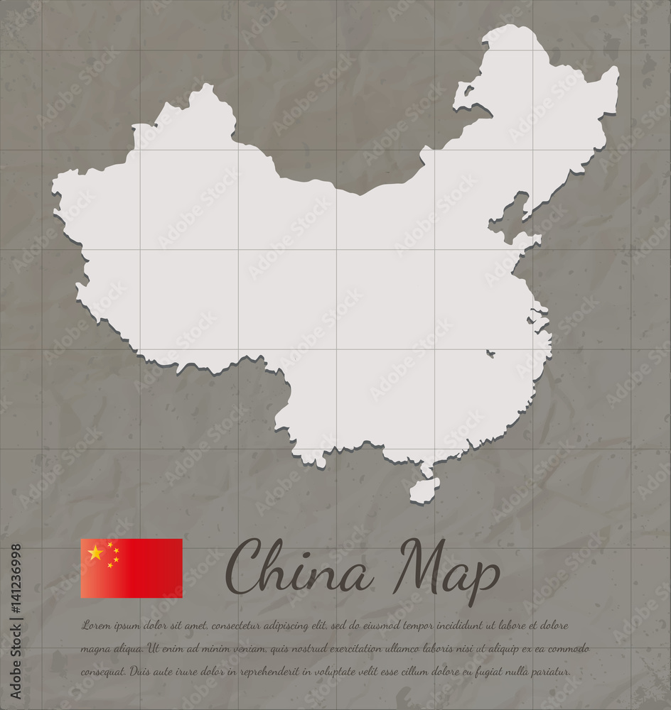 Vintage China map. Paper card map silhouette. Vector Stock Vector ...