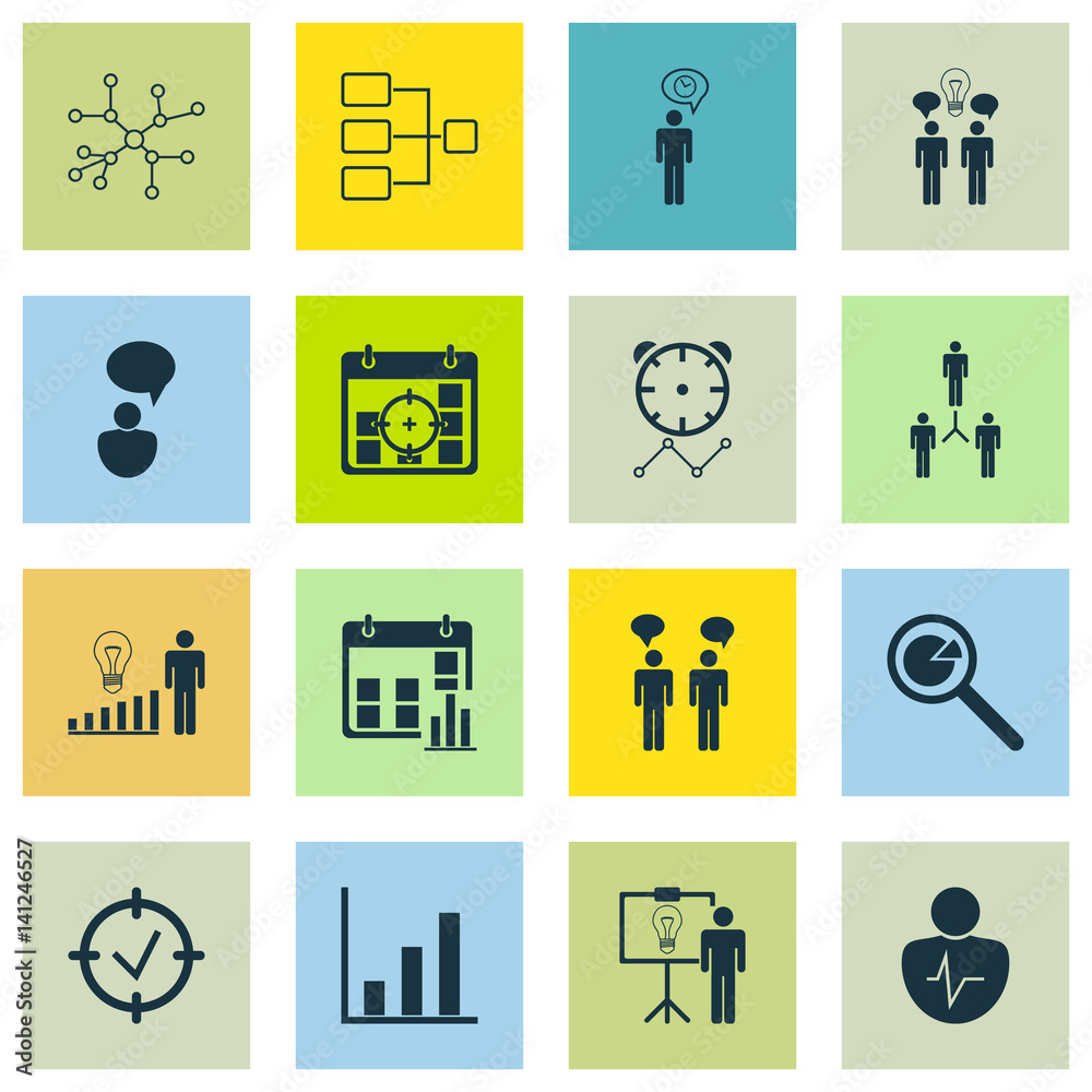 Set Of 16 Administration Icons. Includes Bar Chart, Group Organization ...