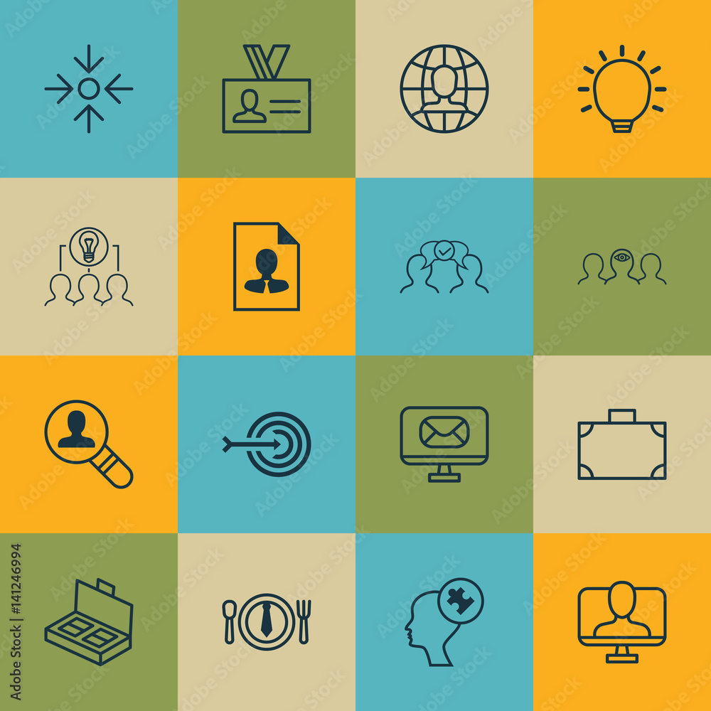 Set Of 16 Business Management Icons. Includes Online Identity ...