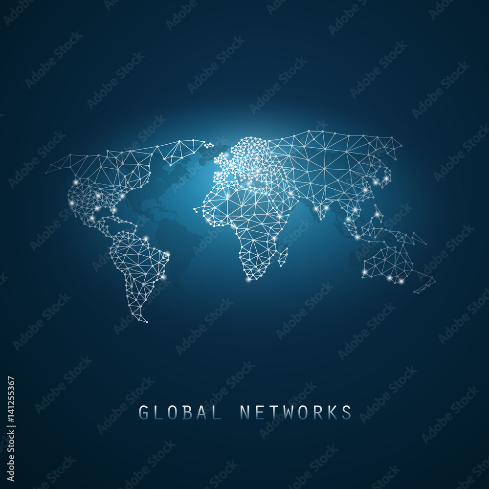 Cloud Computing and Networks Concept with World Map - Abstract Global ...