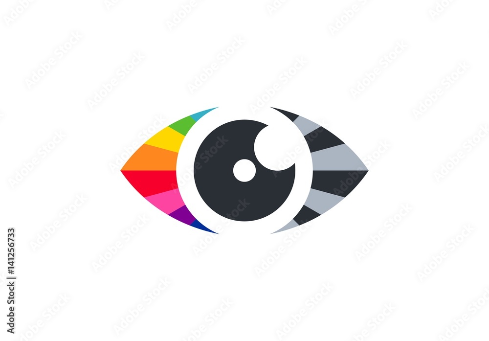 eye vision logo concept, rainbow colored light nature circle eye visual ...