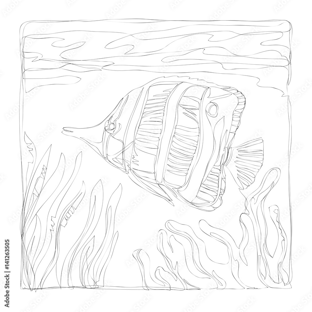 marine life line art continuous line drawing coloring page Stock Vector ...