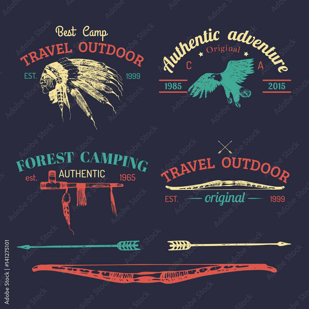 Vector set of vintage camping logo. Retro icons collection of outdoor ...