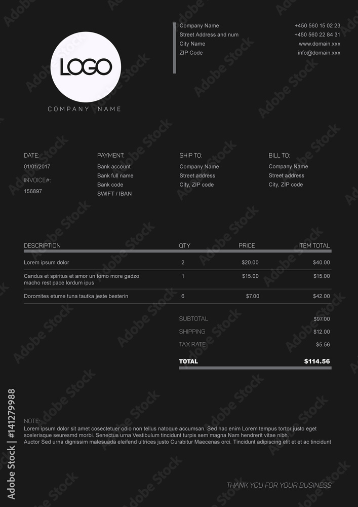 Black and white simple invoice template Stock Vector | Adobe Stock