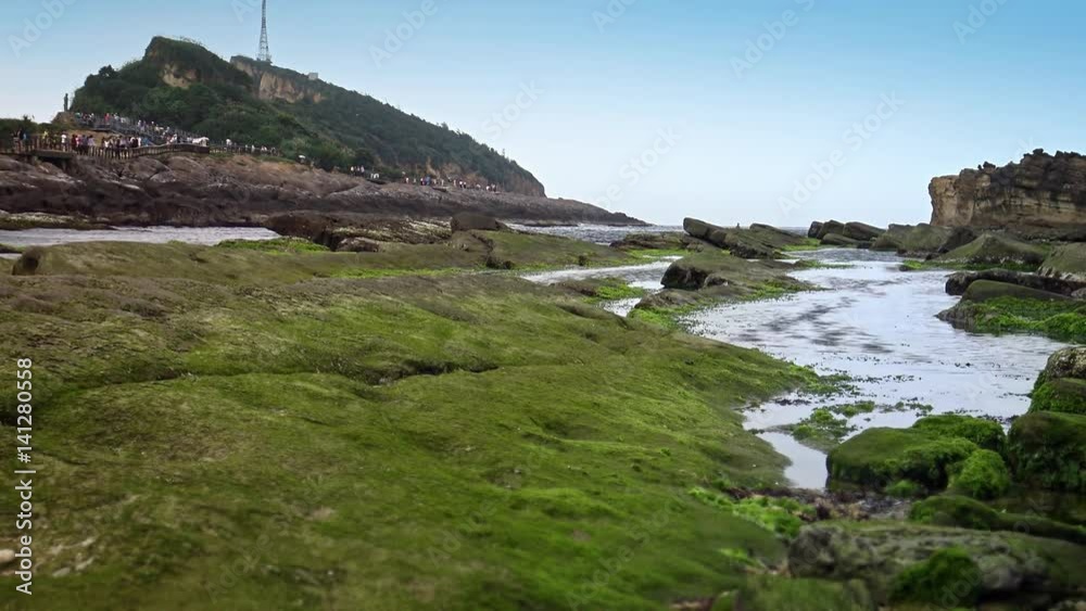 4K beautiful coastal landscape of Yehliu Geopark at Wanli of New Taipei ...