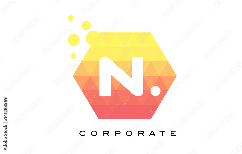 N Orange Hexagon Shaped Letter Logo with Bubbles. Stock Vector | Adobe ...