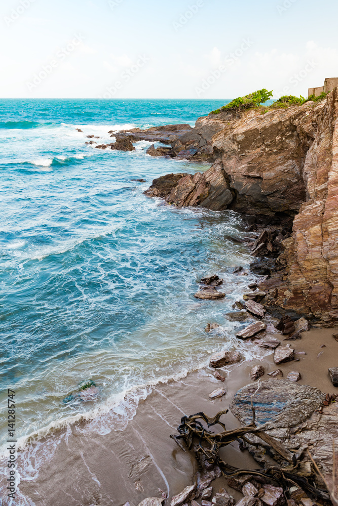 Toco Trinidad and Tobago West Indies rough sea beach cliff edge view ...
