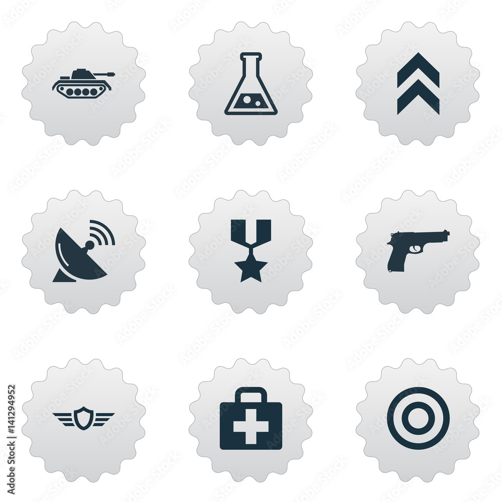 Vector Illustration Set Of Simple Army Icons. Elements Chemistry, Heavy ...