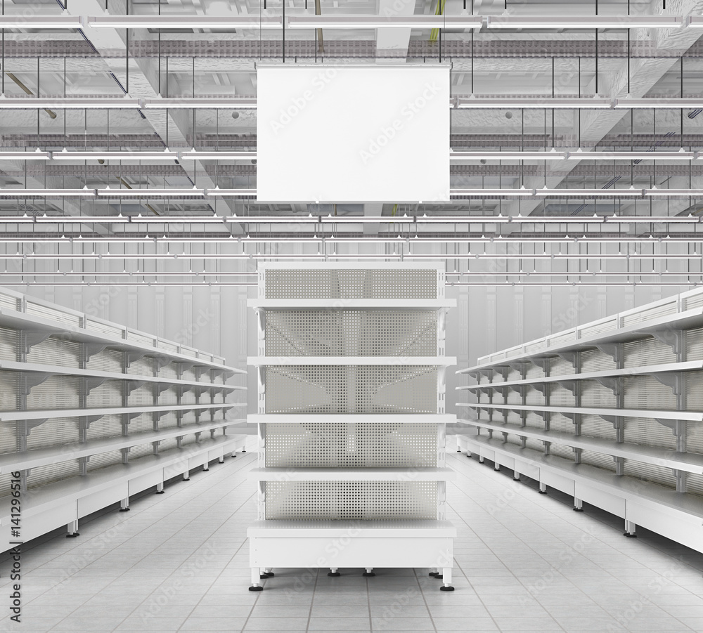 Store interior with empty supermarket shelves Stock Illustration ...