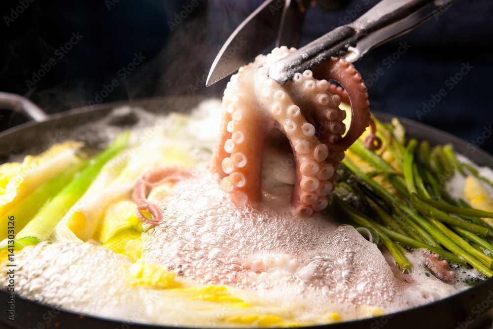 Octopus Soup with various seafood. Korean name is "yeonpo tang" Stock ...