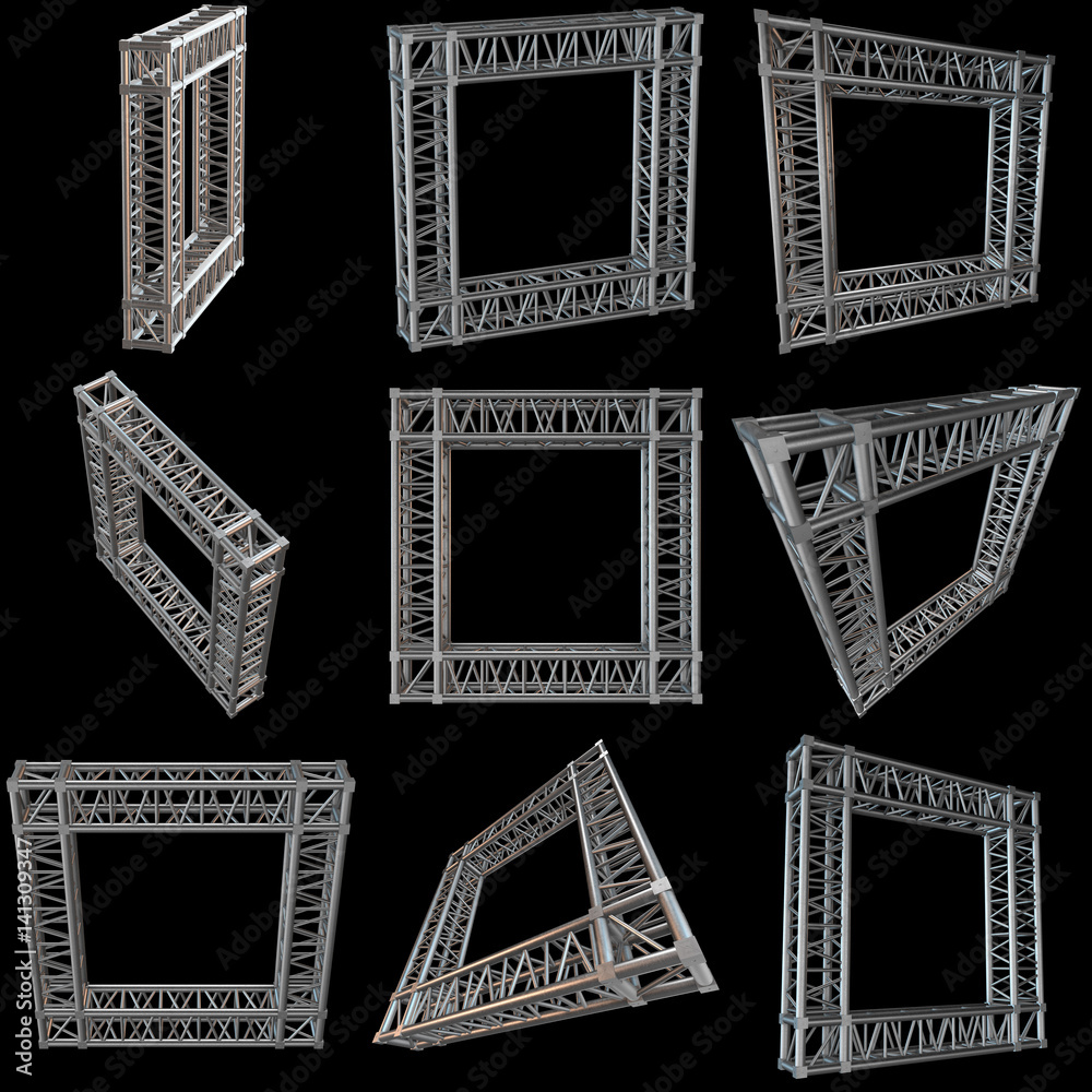 Steel truss girder rooftop frame construction set. 3d render isolated ...