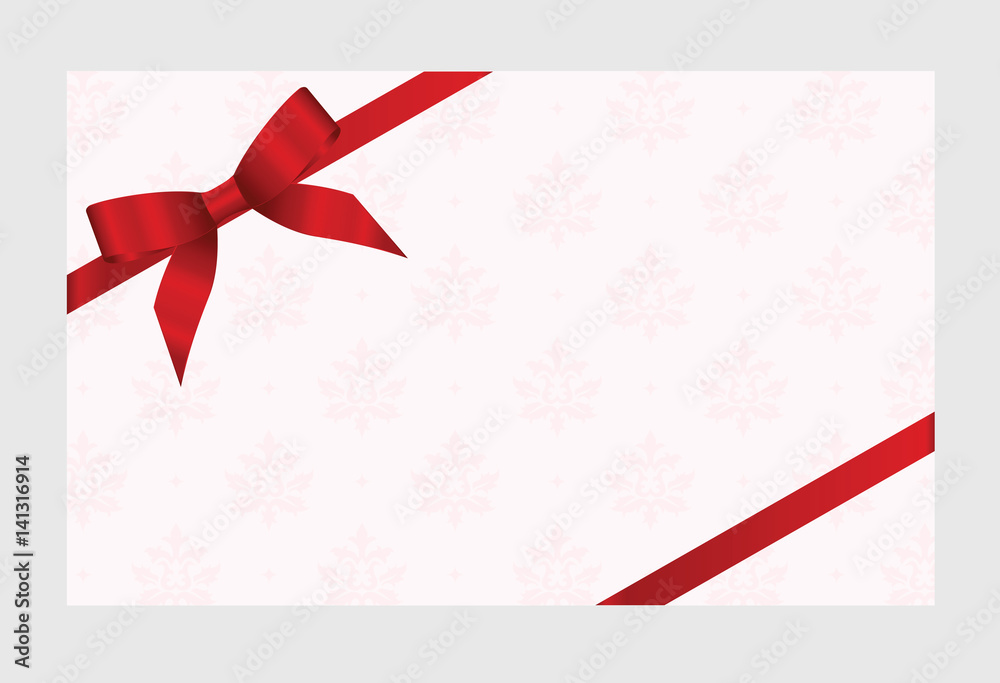 Gift certificate, Gift Card With Red Ribbon And A Bow on pink ...