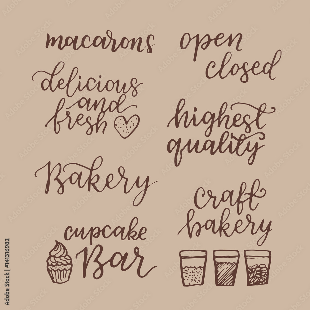 Vector set of vintage bakery hand lettering logos, badges. Typography ...