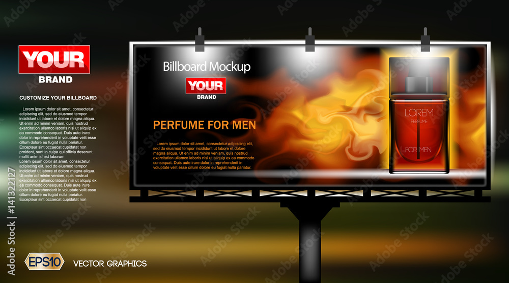 Digital vector red perfume cosmetic container mockup on a street ...